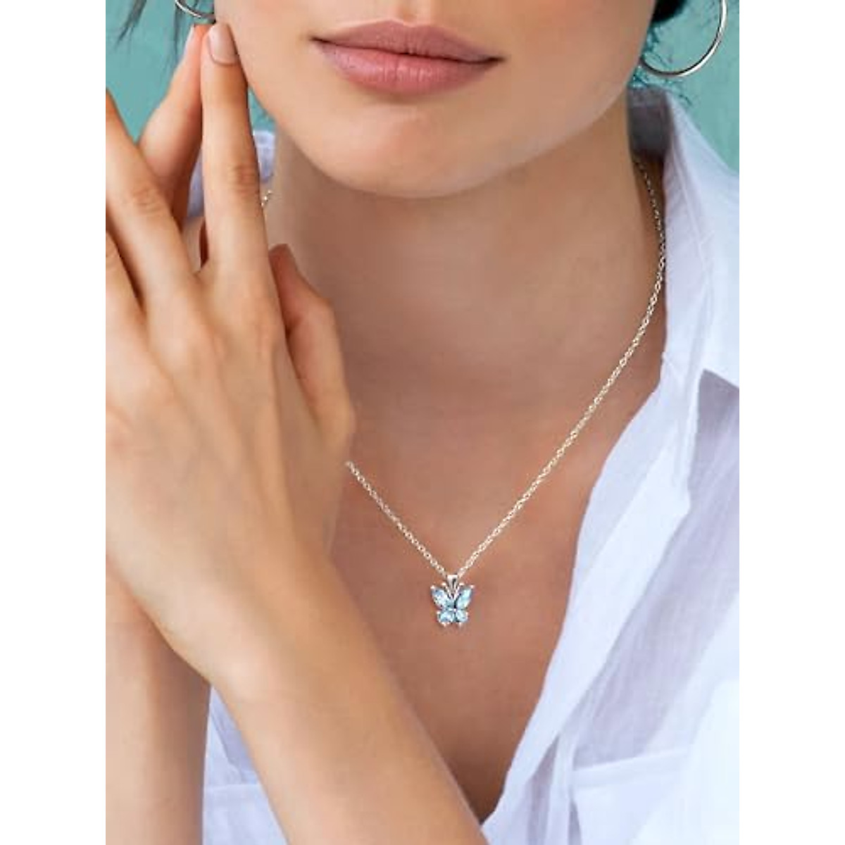 SILVERCUTE Light Blue Butterfly Pendant Necklace 925 Sterling Sterling Silver Cute Insect Animal Pendant & Chain for Women