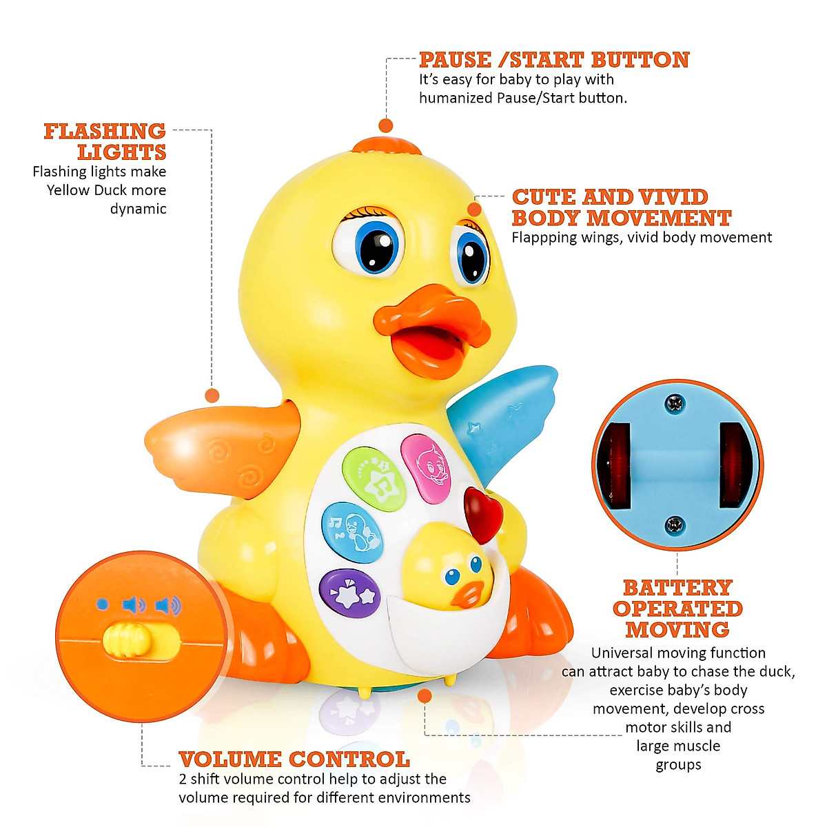 CifToys Light Up Duck Toy, Musical Baby Toys, Walking Flapping Dancing Duck Toys for 3 2 1 Year Old Gifts, Toddler Toys- Dancing, Singing, Electronic Duck Toy with Lights and Adjustable Sound