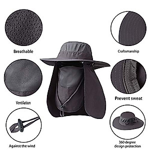 Fishing Hat,Sun Cap with UPF 50+ Sun Protection and Neck Flap,for Man and Women Dark Gray
