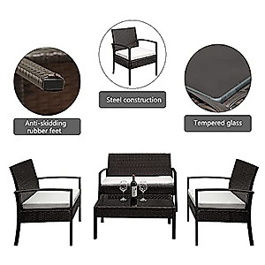 SAWQF in Stock 2pcs Arm Chairs 1pc Love Seat & Tempered Glass Coffee Table Rattan Sofa Set Brown Gradient Patio Outdoor Furniture Set