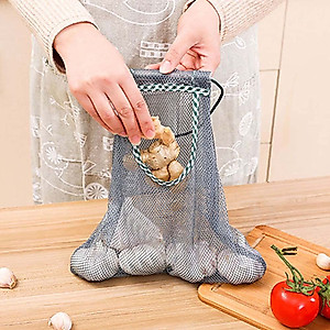 Reusable Mesh Bag, Portable Grocery Bags, Washable Hanging Storage Bags, Organizer Shopping Handbag for Fruit, Garlic, Onion, Potato(Blue)
