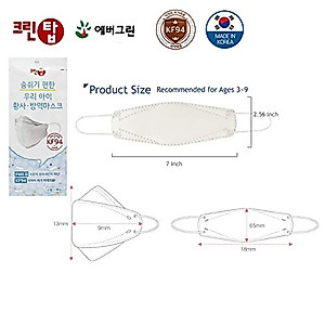 (Pack of 10) Clean Top Premium 3D Disposable White Kids KF94 Face Mask, Age 3-9 Old, 4-Layer Filters, Protective Nose Mouth Covering Dust Mask, Individual Packs, kf94 masks, Made in Korea.