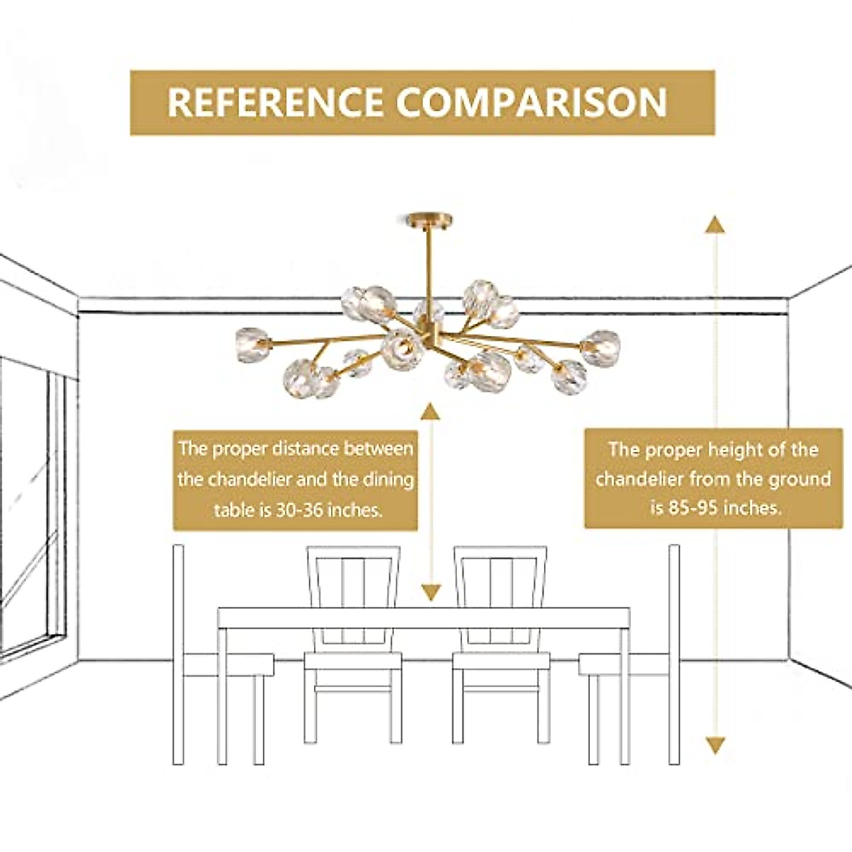 APBEAM Brass Sputnik Chandelier Gold Pendant Light Crystal Ceiling Hanging Light Fixture 15 Light W39.5” x H17.7”