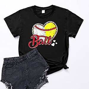 DUOWEI Women's Baseball Heart T Shirt Cute Graphic Women's Baseball Heart T Shirt Clothes Black