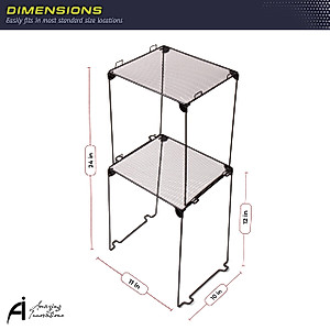 Stackable Locker Shelf, Mesh Locker Shelf, Locker Organizer | Foldable, Extra Tall | Fit Standard Size School, Gym, Work Locker | Ideal for Office Desk, Kitchen Cabinet, Closet, Bathroom | Black, 2 pc