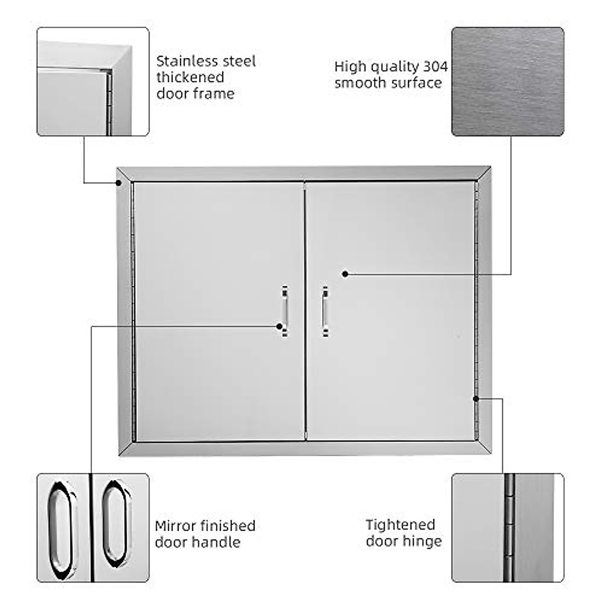 ROVSUN 31''W x 24''H Outdoor Kitchen Door, Heavy Duty 304 Grade Stainless Steel BBQ Access Door, Double BBQ Island Door, Perfect for Outdoor Kitchen, BBQ Island & Grilling Station