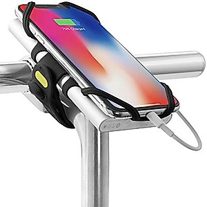 Bone Bike Phone Charger Mount for Stem Mount, 2-in-1 Phone + PowerBank Holder for Bicycle Motorcycle, fit for iPhone Galaxy LG, 4"-6.7" Phone (Bike Tie Pro Pack-Black)