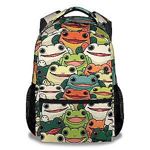 XaocNyx Frog School Backpack for Girls Boys, 16 Inch Colorful Backpacks for Kids Age 10-12, Novelty Lightweight Bookbag for Travel