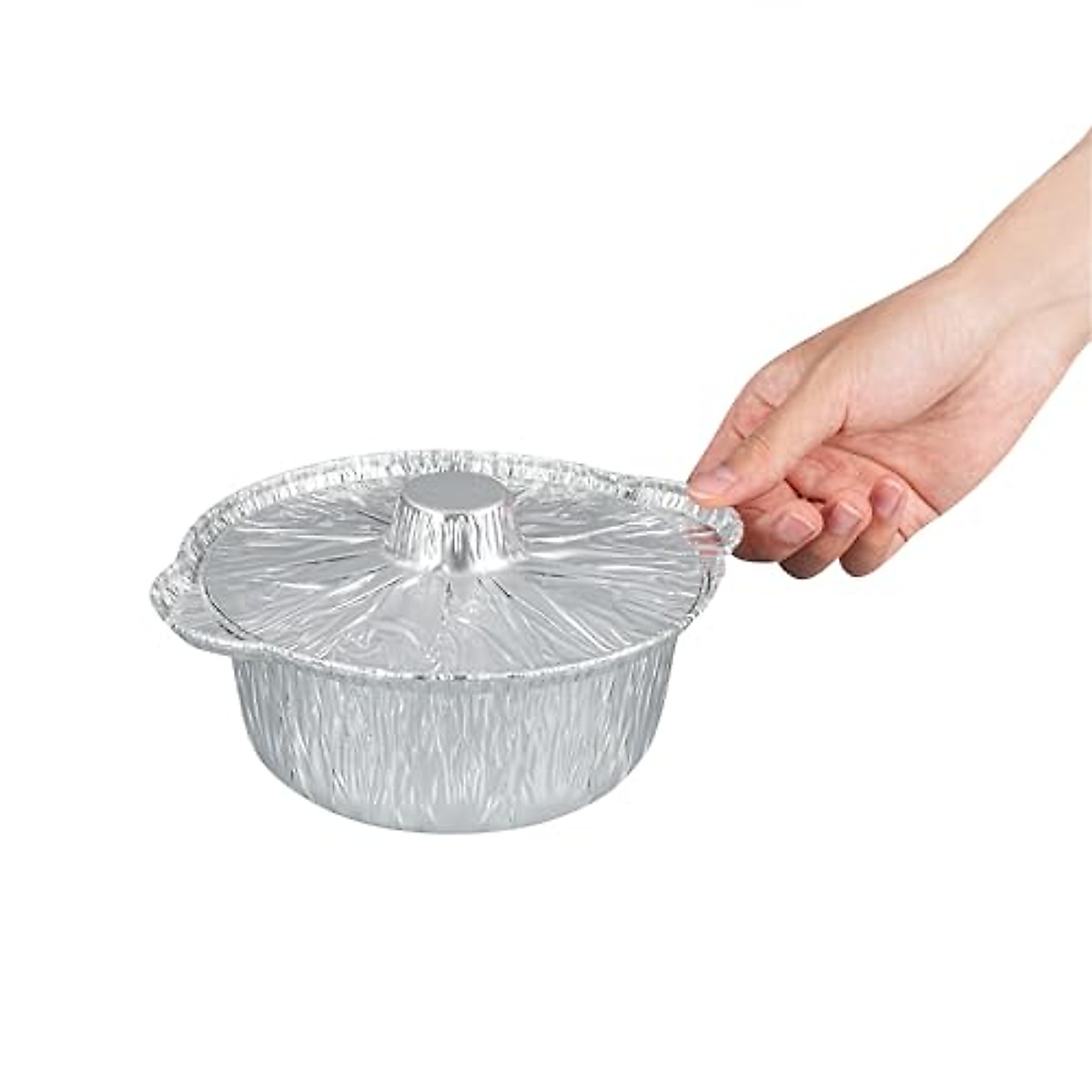Foil Lux 34 Ounce Pans And Lids, 10 Disposable Pots With Lids - Oven-Ready, Stove Compatible, Aluminum Foil Baking Pans, Freezable, For Outdoor Camping, Vacation, Picnic, And More - Restaurantware