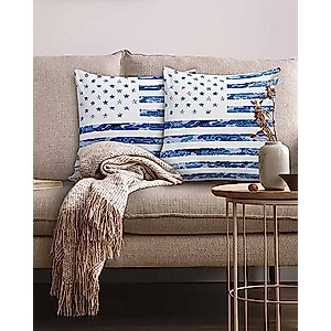 Set of 2 Throw Pillow Covers Square for Home Decor, Independence Day Camo American Flag Patriotic 18x18 Inch Cotton Reversible Pillow Case Sofa Soft Cushion Cases for Bedroom Couch Bed Car Chair
