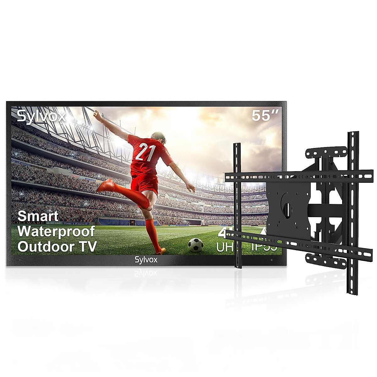 SYLVOX Outdoor TV, 55'' Smart Waterproof Television, 4K UHD, HDR10, Google OS, 1000nits for Partial Sun Area, Bundle with Wall Mount