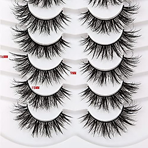 Pooplunch False Eyelashes Wispy Mink Lashes Cat Eye Look 8D Volume Fluffy Natural Fake Eyelash Faux Mink Lashes 7 Pairs Pack