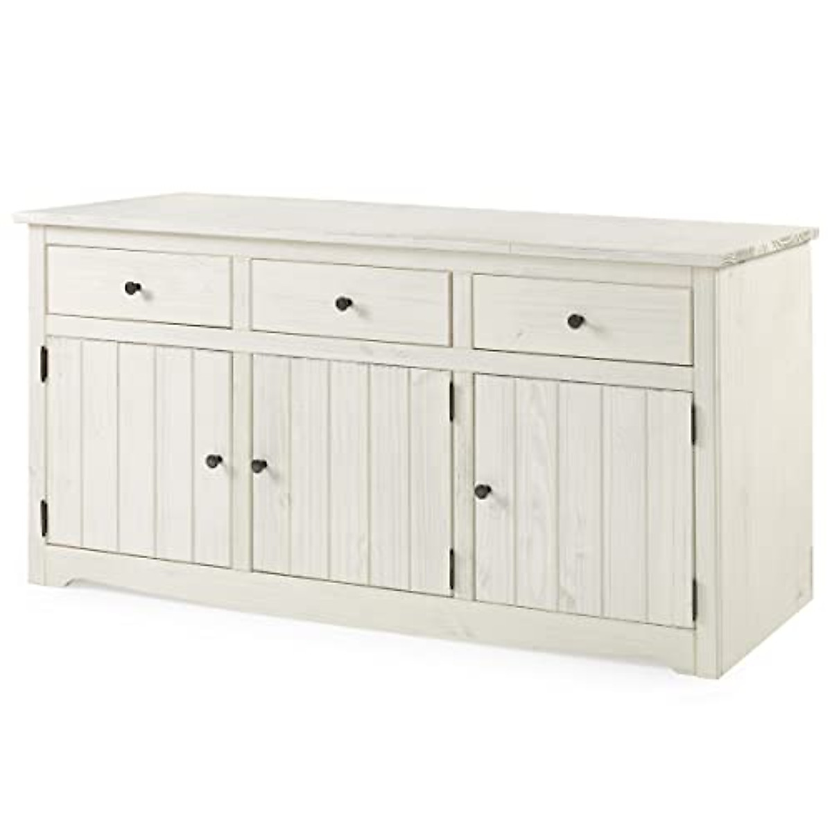 Furniture Dash, Wooden Storage Cabinet- 3 Doors & 3 Drawers, Cupboard Console Table, Sideboard Buffet, Ideal for for Living Room, Kitchen Island, Dining Room, Hallway- White Distressed