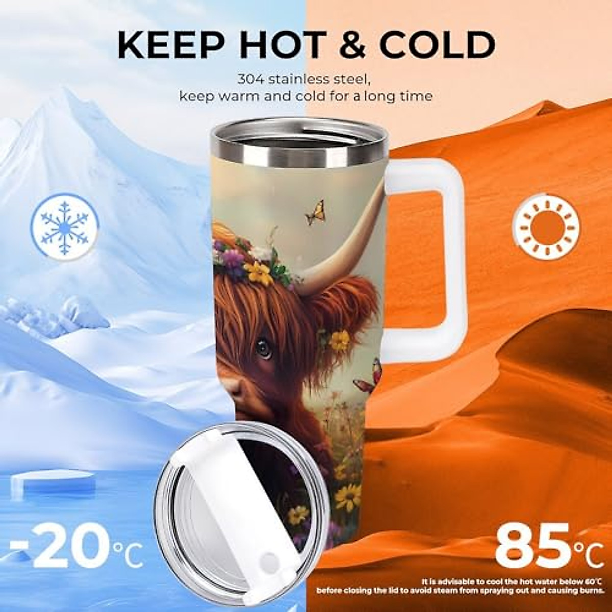 Highland Cow (2) Tumbler with Handle Travel Mug Water Bottle Tea Coffee Cup White-style