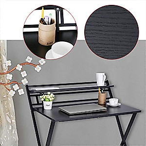 Riverdalin Modern Folding Desk,Foldable Study Desk for Small Space,Home Office Laptop Table with Shelf,Computer Gaming Writing Eating Multi-Purpose Portable Organization (Black)