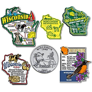 Wisconsin Six-Piece State Magnet Set by Classic Magnets, Includes 6 Unique Designs, Collectible Souvenirs Made in The USA