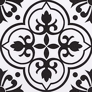 Peel and Stick Floor Tile 11.8In by 11.8In Black and White Flower Floor Tiles Self-Adhesive Removable for Bathroom/Kitchen 10 PCS