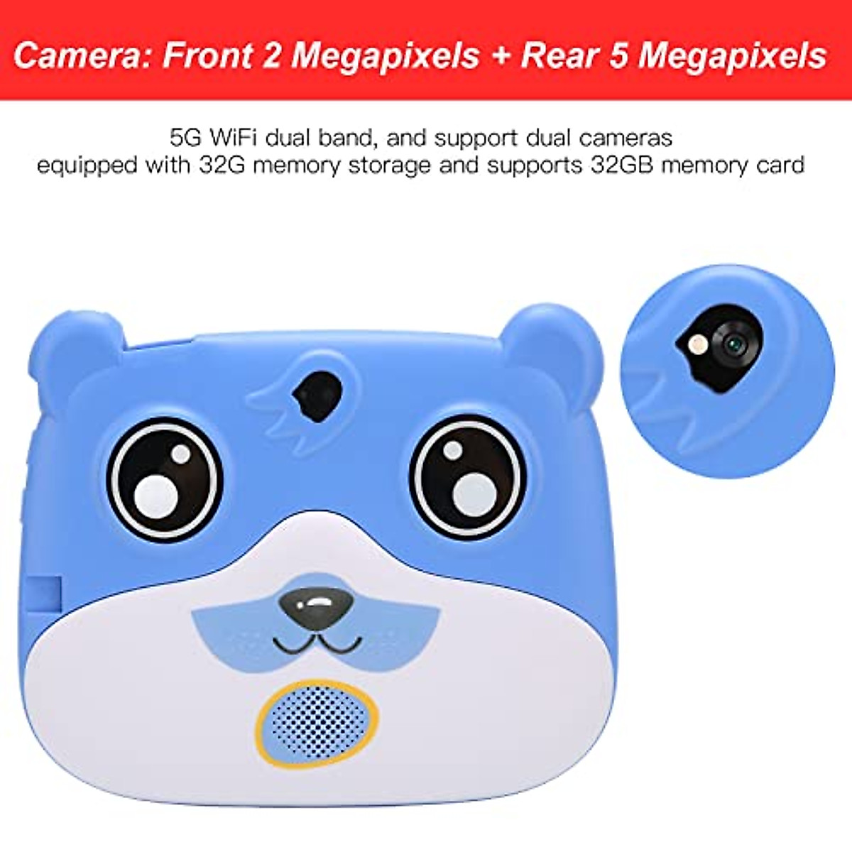 Pomya Kids Tablet, 7 Inch Little Bear Shaped Tablet,2GB 32GB, 5000mAh Tablet,Octa Core CPU,5000mAh Battery,5G WiFi Dual Band HD Tablet, Kids (Blue)