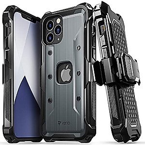 Vena vArmor Rugged Case Compatible with Apple iPhone 12 / iPhone 12 Pro (6.1"-inch), (Military Grade Drop Protection) Heavy Duty Holster Belt Clip Cover with Kickstand - Space Gray