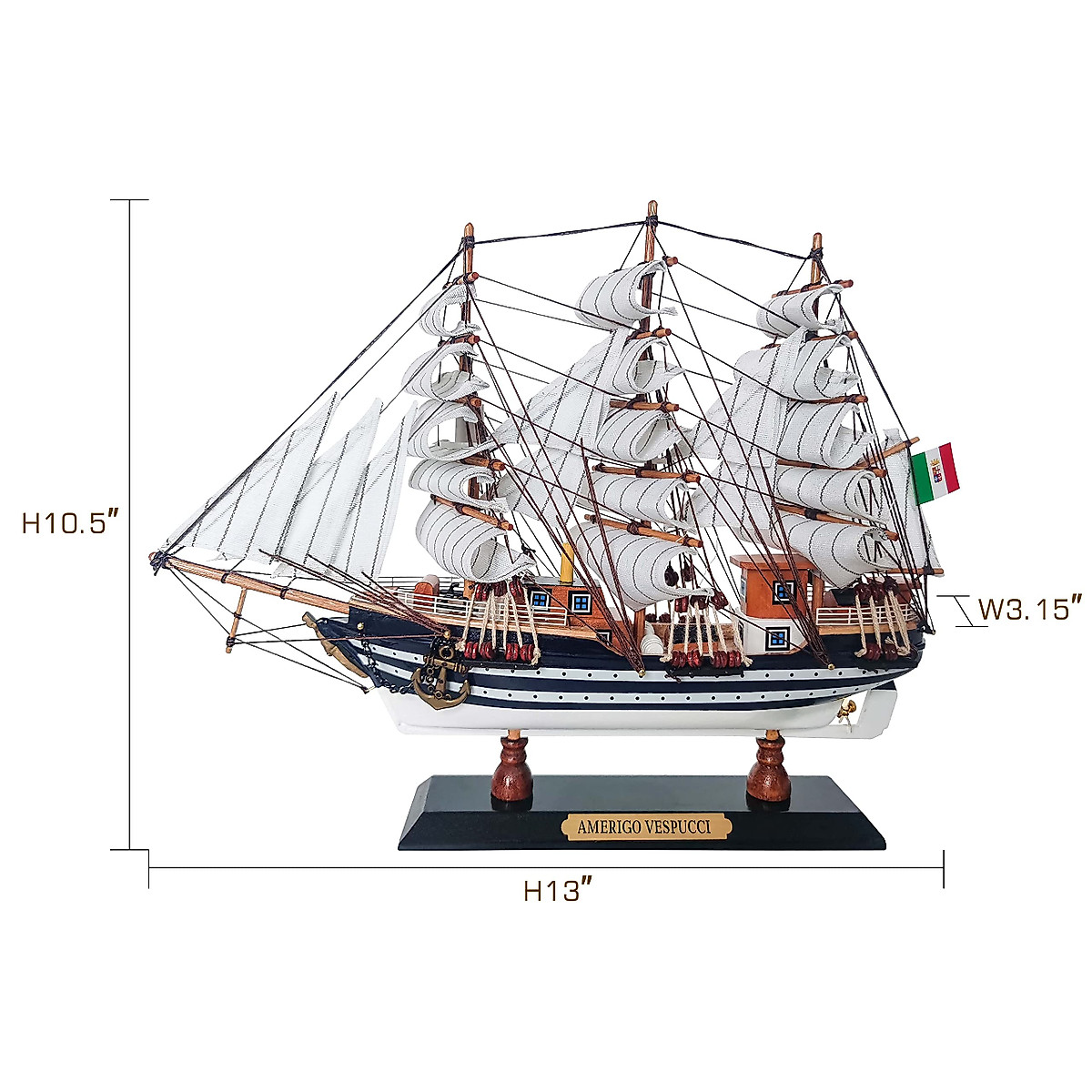 SAILINGSTORY Wooden Model Ship Amerigo Vespucci 1/300 Scale Replica Ship Model Sailboat Decor