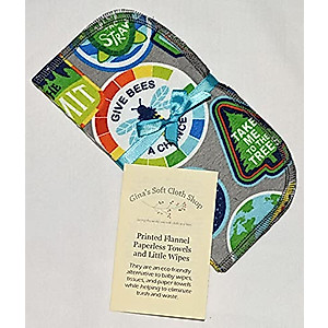 1 Ply Save the Earth Printed Flannel Washable Kids Lunchbox Napkins 8x8 inches 5 Pack - Little Wipes (R) Flannel