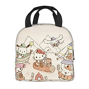 xyndbik Anime Cute Lunch Bag for Women and Girls Kawaii Insulated Lunch Box Reusable Tote Bag with Pocket for Work Office Picnic