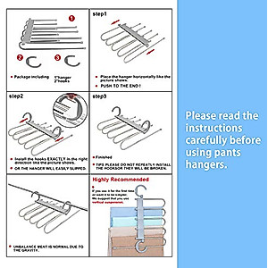 SOSOPIN 2 Pack Pants Hangers Space Saving Non-Slip Clothes Organizer 5 Layered Pants Rack for Scarf Jeans (Grey, 6 Pcs)