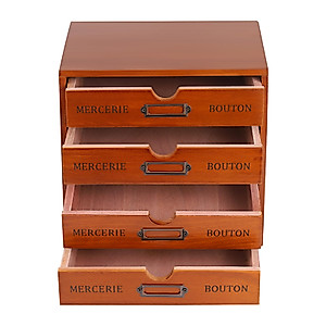 KWCWB 16-Drawer Wooden Desk Organizer, Stackable 4Pcs 4-Slot Apothecary Cabinet with Drawers Desk Organizer Wood,Vintage Library Card Catalog Cabinet with Label Holders Wooden Drawer Unit