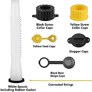 EONLION 3 Pack Gas Can Replacement Spout Kit, Flexible Pour Nozzle with Gasket, Stopper Caps, Collar Caps, Stripe Cap, for Water Jugs and Old Can