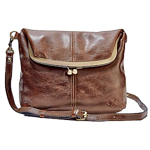 Patricia Nash Distressed Vintage Leather Barsby Crossbody in Cognac