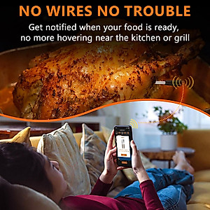 Wireless Meat Thermometer Bluetooth, Food Thermometer with Waterproof Probe & Smart WiFi APP for Grill Grilling, Oven, Smoker, Kitchen Cooking, Outdoor BBQ Thermometers