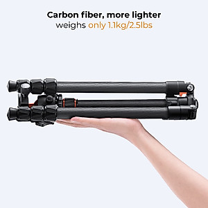 K&F Concept 64 inch/163cm Carbon Fiber Camera Tripod,Lightweight Travel Tripod with 36mm Metal Ball Head Load Capacity 8kg/17.6lbs,Quick Release Plate,for DSLR Cameras Indoor Outdoor Use K254C2+BH-36L