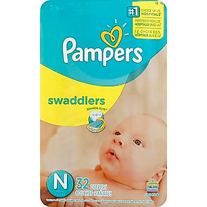 Pampers Swaddlers Disposable Diapers Newborn Size 0 (> 10 lb), 32 Count, JUMBO