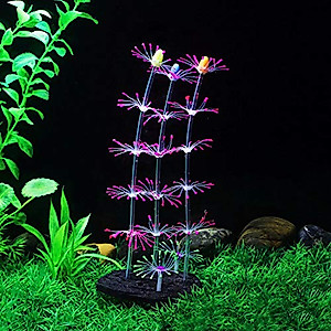 Cayway 6 Pack Aquarium Fish Tank Ornament Glowing Simulation Coral Plant Ornaments Glowing Silicone Aquarium Ornaments Mushroom Lotus for Fish Tank, Aquarium Landscape