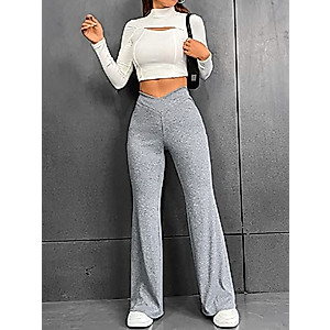 QCIV Womens Yoga Pants Bootcut High Waist Leggings Workout V Crossover Sweatpants Workout Trousers Stretch Grey, X-Small
