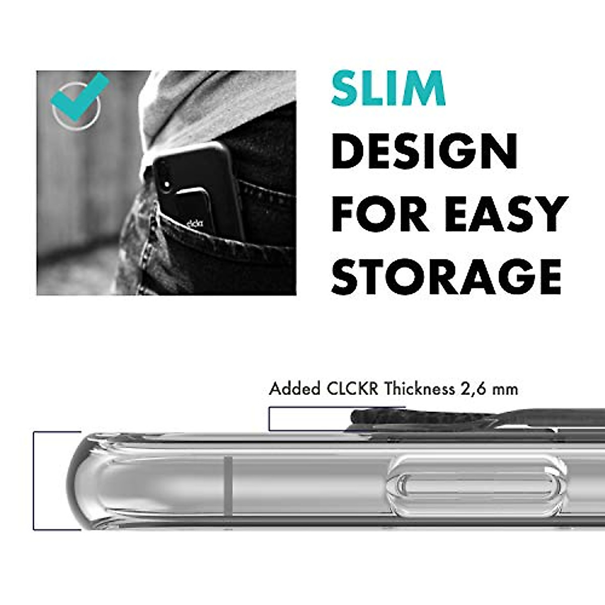 CLCKR Compatible with iPhone 12 Pro Max Case with Kickstand, Phone Grip and Expanding Stand, Cell Phone Cover with Grip Holder, Saffiano Black