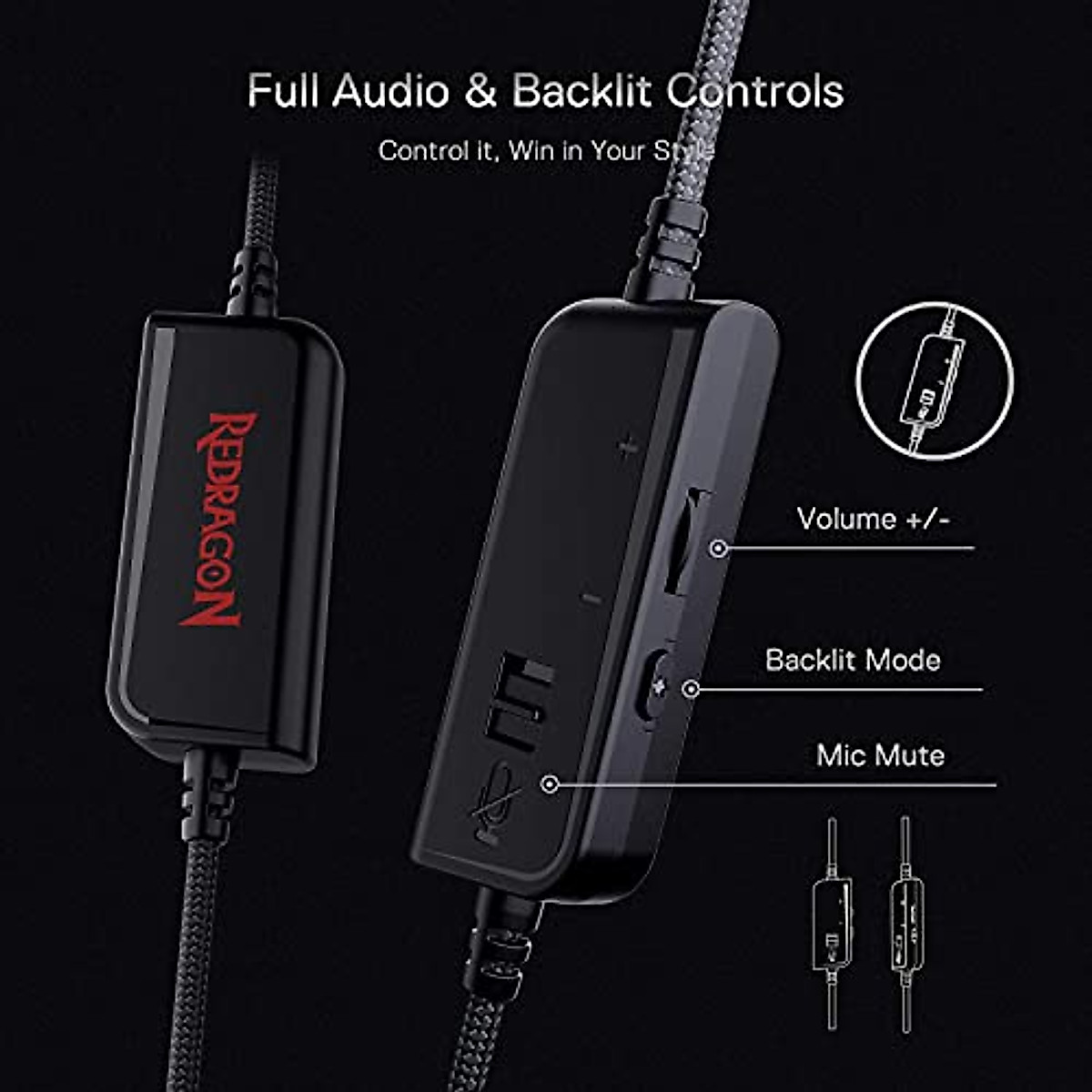 Redragon H350 RGB Wired Gaming Headset, Dynamic RGB Backlight - Stereo Surround-Sound - 50MM Drivers - Detachable Microphone, Over-Ear Headphones Works for PC/PS4/XBOX One/NS