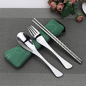 Bluelanss Portable Tableware Zipper Bag Outdoor Travel Camping Cutlery Pouch Storage Bag for Knife, Fork, Spoon, Tea Spoon, Chopsticks, Bottle Opener Green
