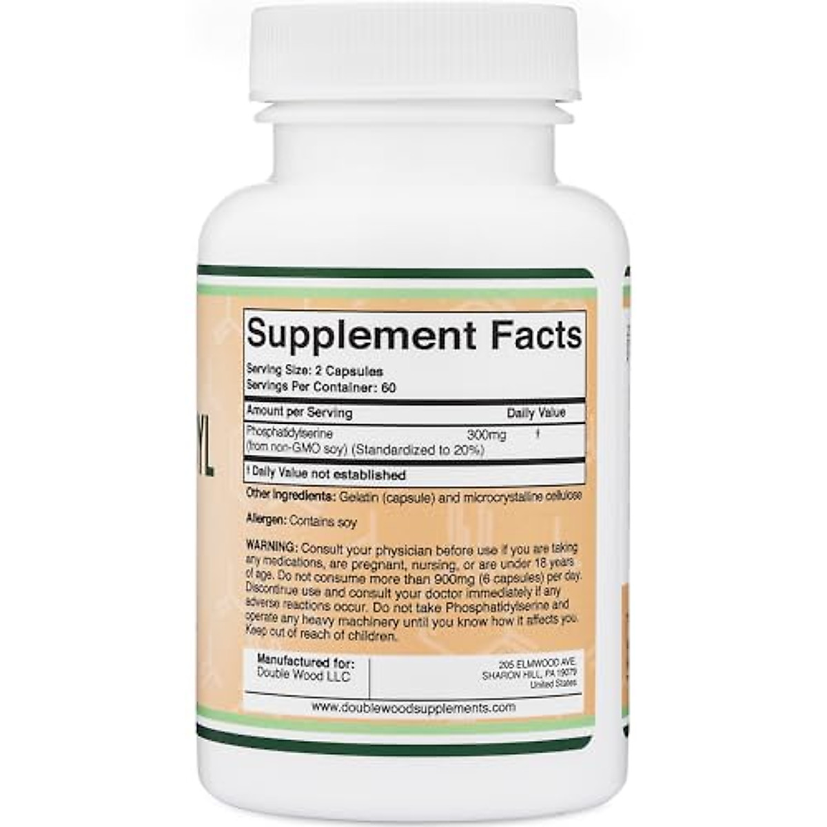 PhosphatidylSerine Supplement 300mg Per Serving, 120 Capsules (Phosphatidyl Serine Complex) by Double Wood