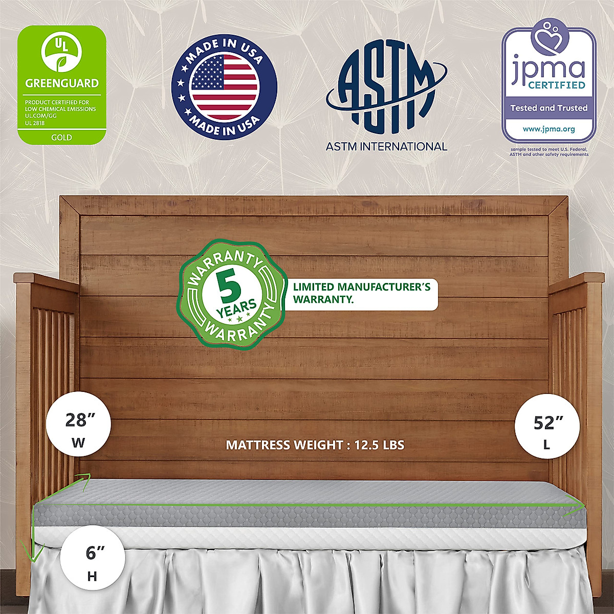 Dream On Me 2 in 1 Infant Crib and Toddler Bed Mattress | Greenguard Gold and JPMA Certified Crib Mattress | Copper-Infused Toddler Layer | Removable Zipper Cover | Pure Zen White and Grey