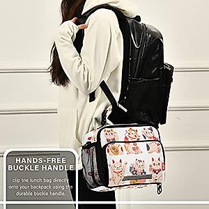 Japanese Lucky Cats Lunch Bag for Women and Men Insulated Lunch Box for School Student Teen Girls Boys Business Picnic Travel Cooler Bag with Shoulder Strap