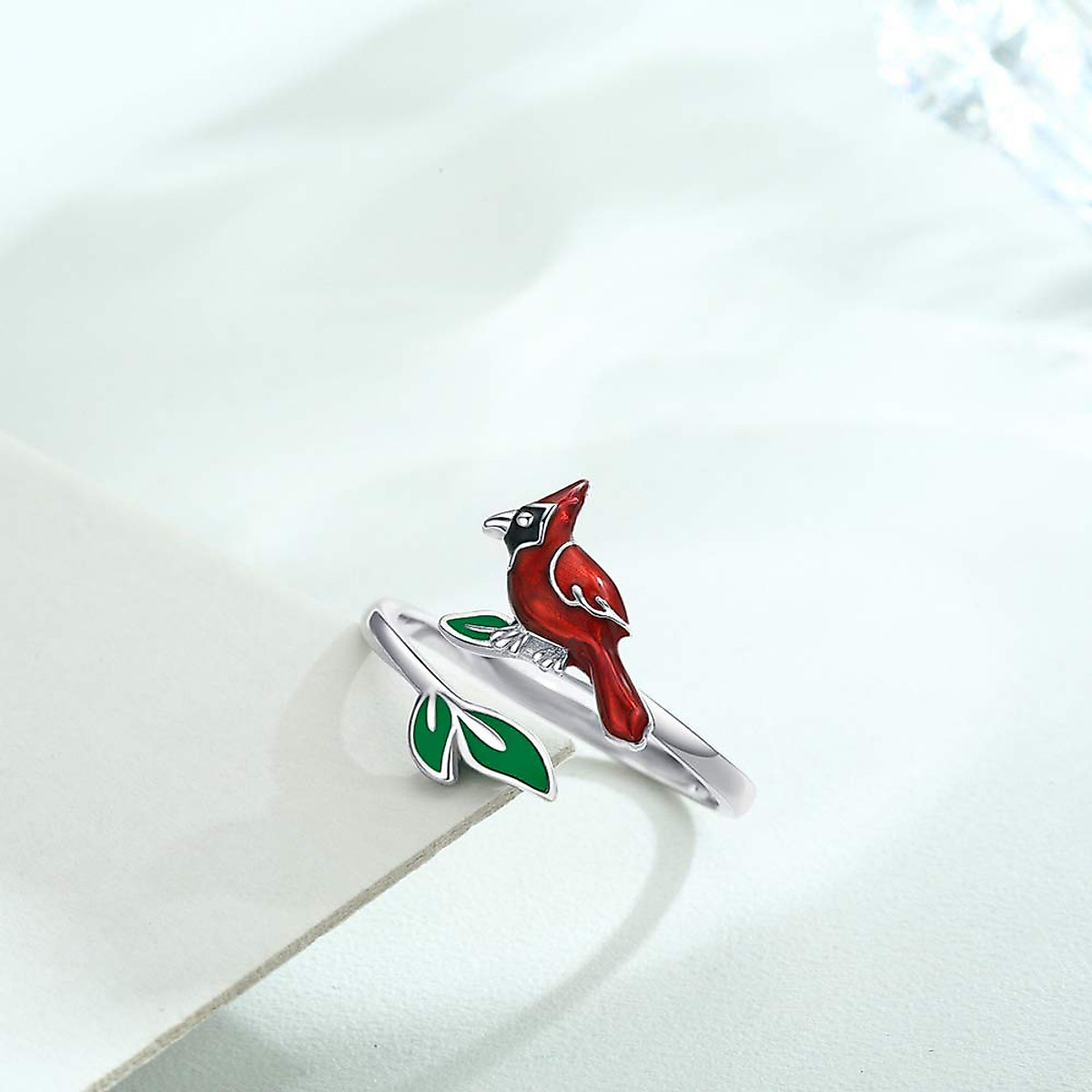 JUSTKIDSTOY Cardinal Rings 925 Sterling Silver Cute Red Bird Adjustable Open Ring Jewelry Memorial Gifts for Women Mother