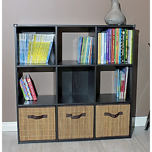 Seta Direct, Brown Natural Bamboo Collapsible Cube Storage Bins Shelf Organizer [3 Pack]