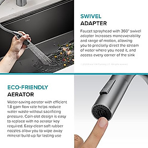 KRAUS Oletto Touchless Sensor Pull-Down Single Handle Kitchen Faucet in Brushed Brass, KSF-2830BB