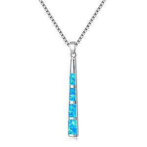 CiNily Blue Opal Pendant Necklace for Women 14K White Gold Plated Long Disc Pendant Ladies Fashion Gemstone Jewelry