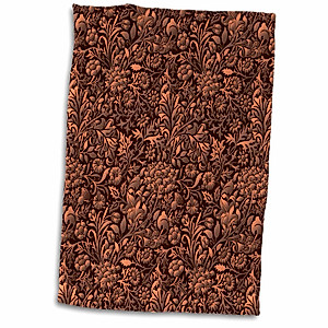 3D Rose Copper Colored Tonal Effect Vintage Floral Chintz Hand Towel, 15" x 22"
