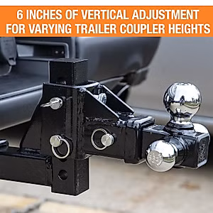 Buyers Products 1802225 Adjustable Tri-Ball Hitch Solid Shank with Chrome Balls