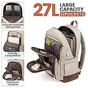 LOVEVOOK Travel Laptop Backpack Women,15.6 Inch Water Resistant Travel Backpack for Women,Work Computer Back Pack for College Business,Khaki