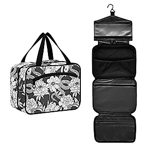 Vnurnrn Snakes Flowers Large Travel Toiletry Bag for women Makeup Organizer Bag with Hanging Hook Shower Bag for Traveling Electric Shaver Brush