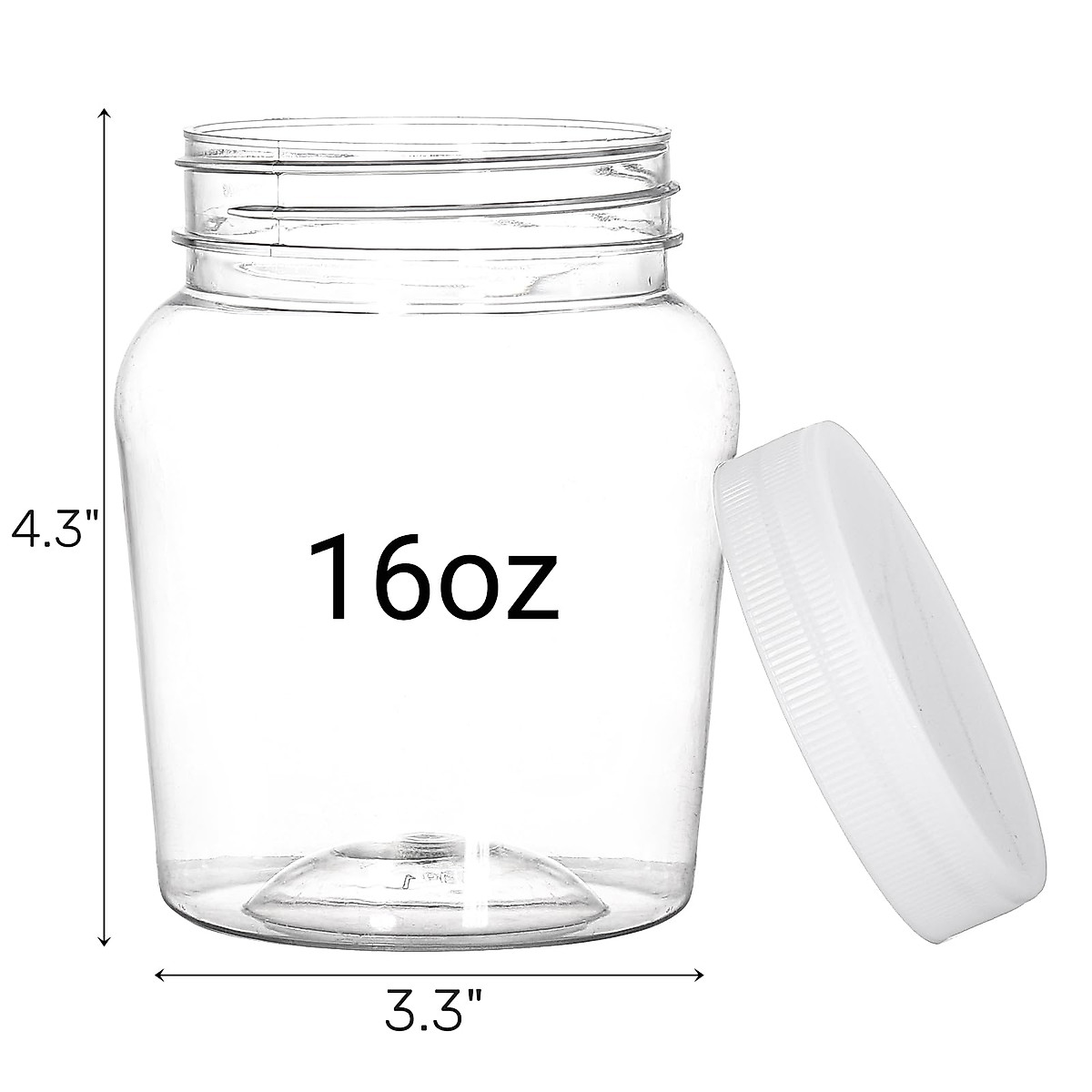 Goaste 12 Pack Round Clear Plastic Jars, 16 OZ Empty Storage Container, Household Refillable Candy Jar with Airtight Cap, Small Screw-On Lids Cylinder for Kitchen Food Storage, Nuts, Spices, Honey
